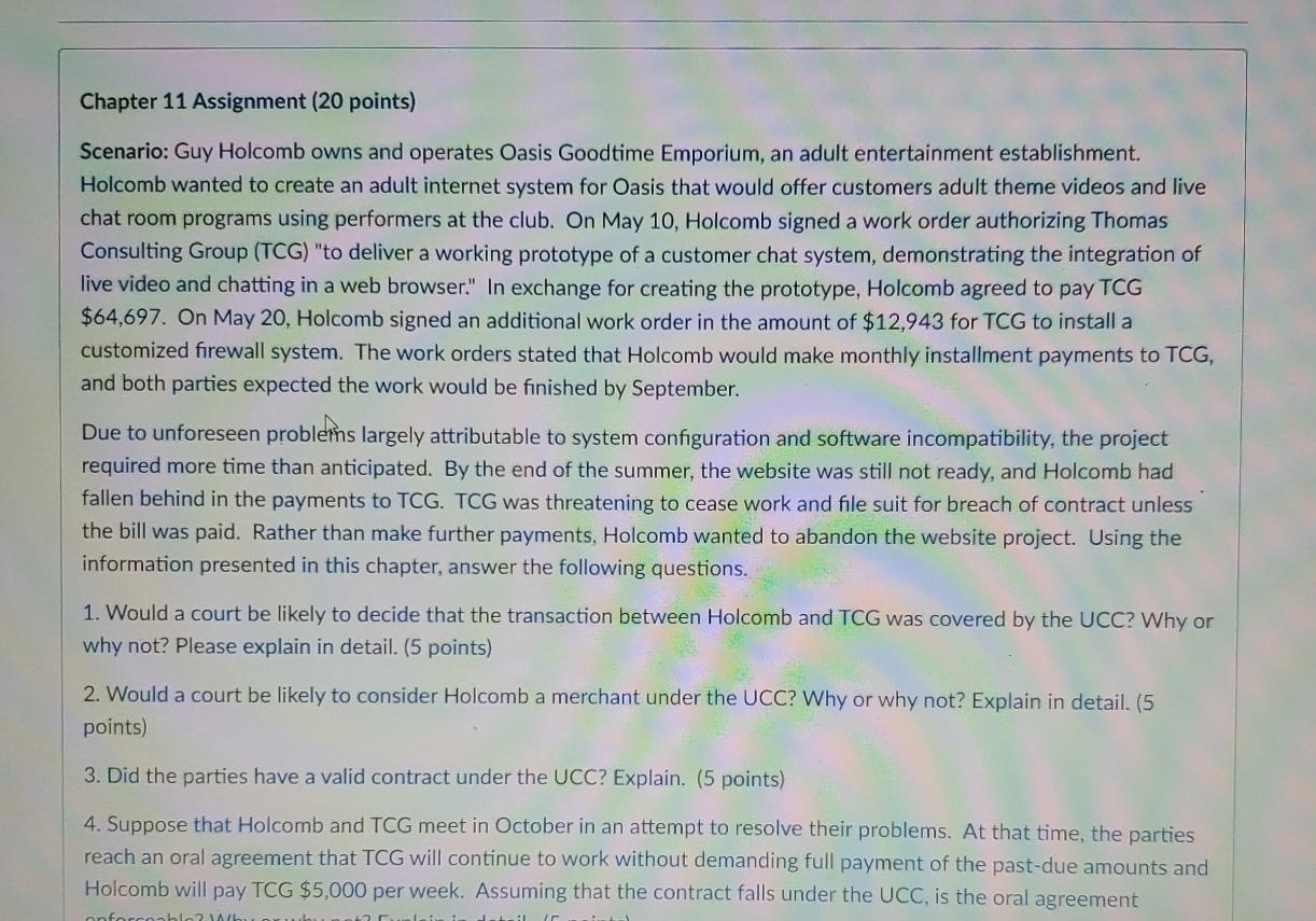 Solved Chapter 11 ﻿Assignment (20 ﻿points)Scenario: Guy | Chegg.com