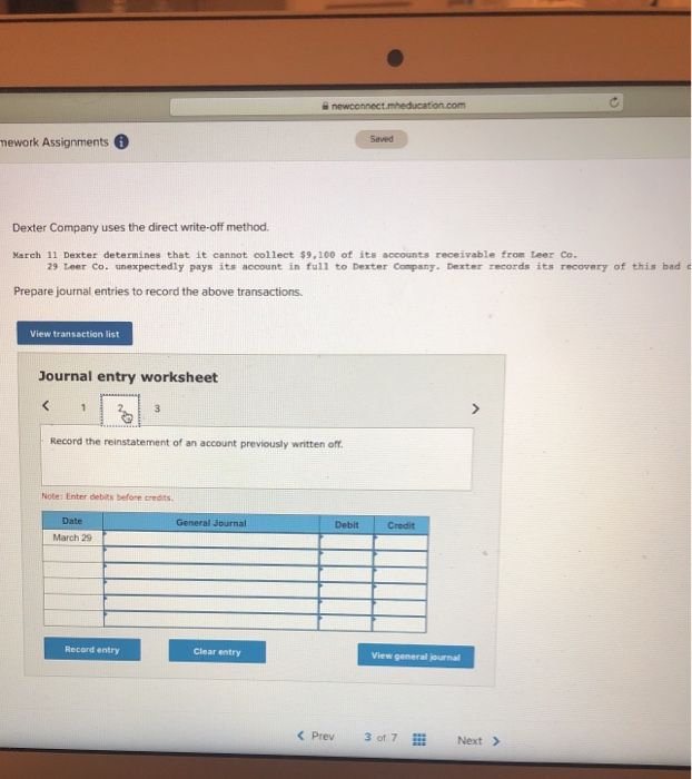Solved Dexter Company uses the direct write-off method. | Chegg.com