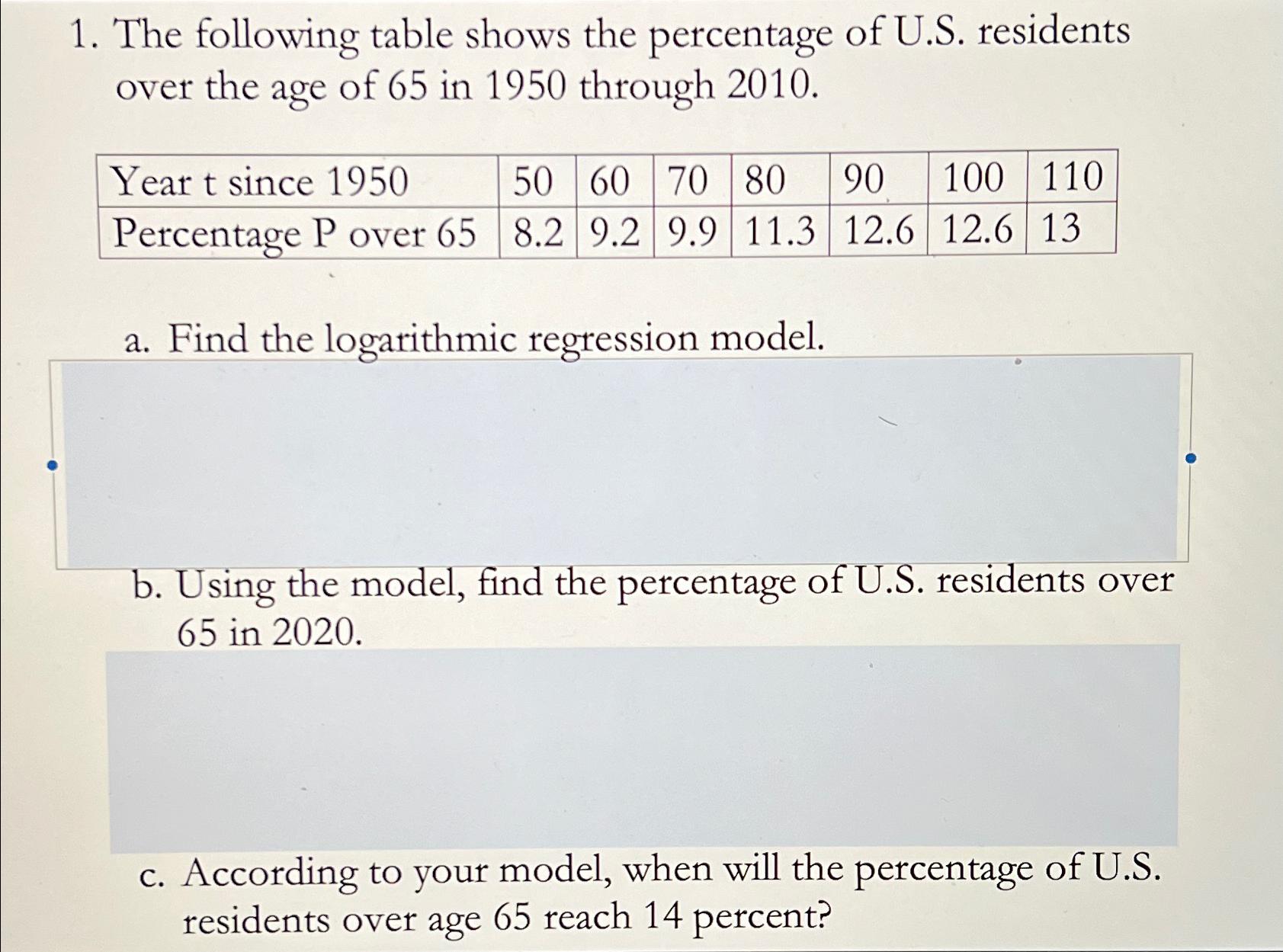 Solved The following table shows the percentage of U.S. | Chegg.com