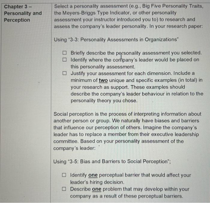 Solved Chapter 3 Personality and Perception Select a | Chegg.com