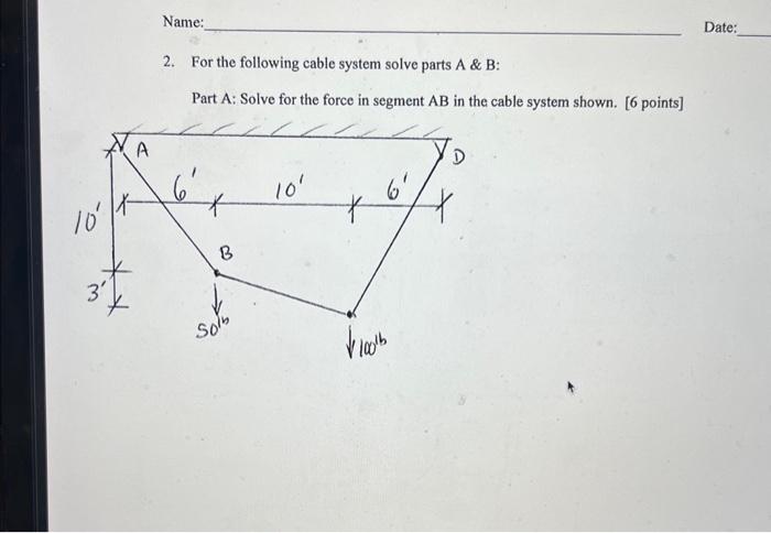 Solved 2. For the following cable system solve parts A \& B: | Chegg.com