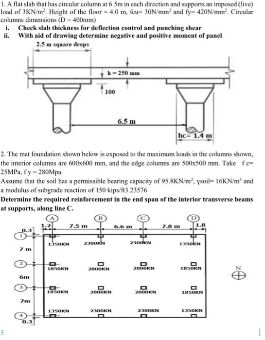 Solved 1. A flat slab that has circular column at 6.5m in | Chegg.com