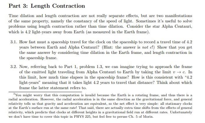 Solved Part 3: Length Contraction Time dilation and length | Chegg.com