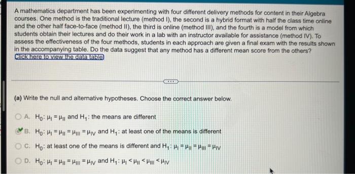 Solved A mathematics department has been experimenting with | Chegg.com