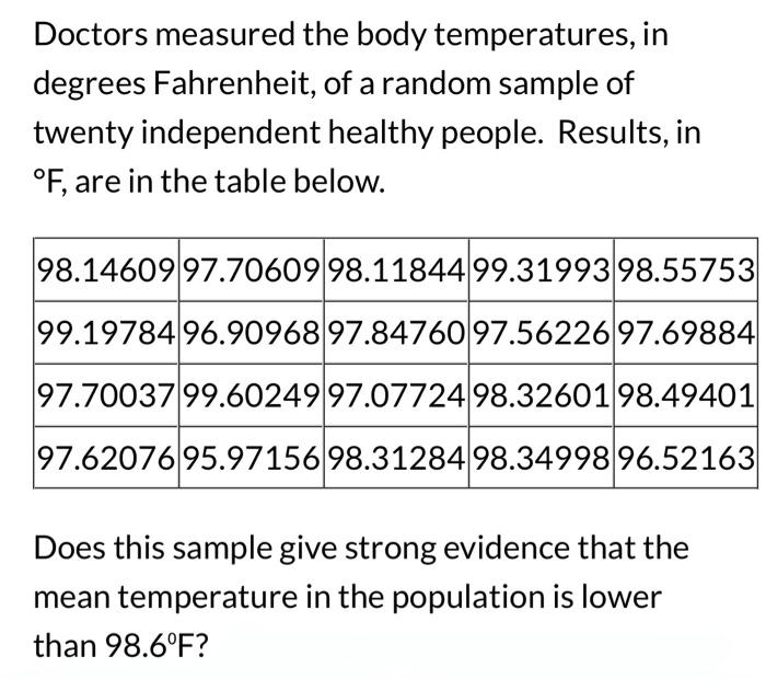Solved Doctors measured the body temperatures, in degrees | Chegg.com