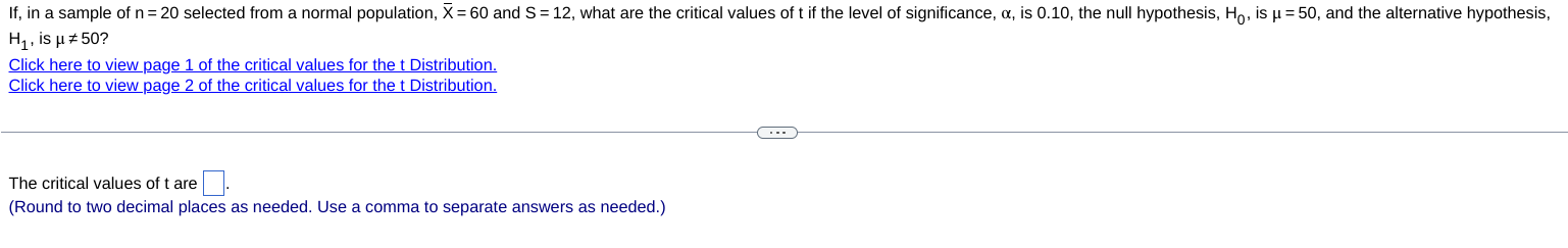 Solved H1, ﻿is μ≠50 ?Click here to view page 1 ﻿of the | Chegg.com