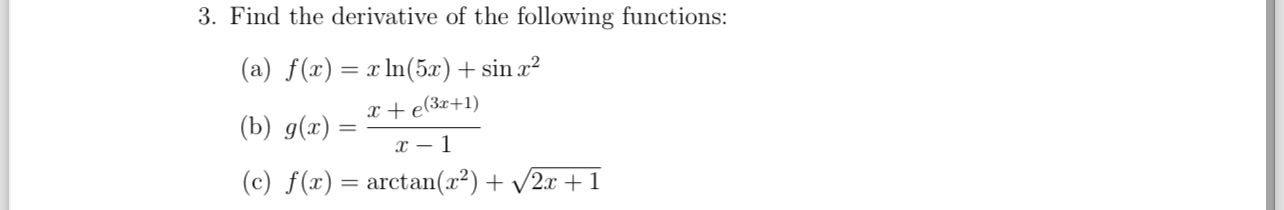 Solved Find the derivative of the following | Chegg.com
