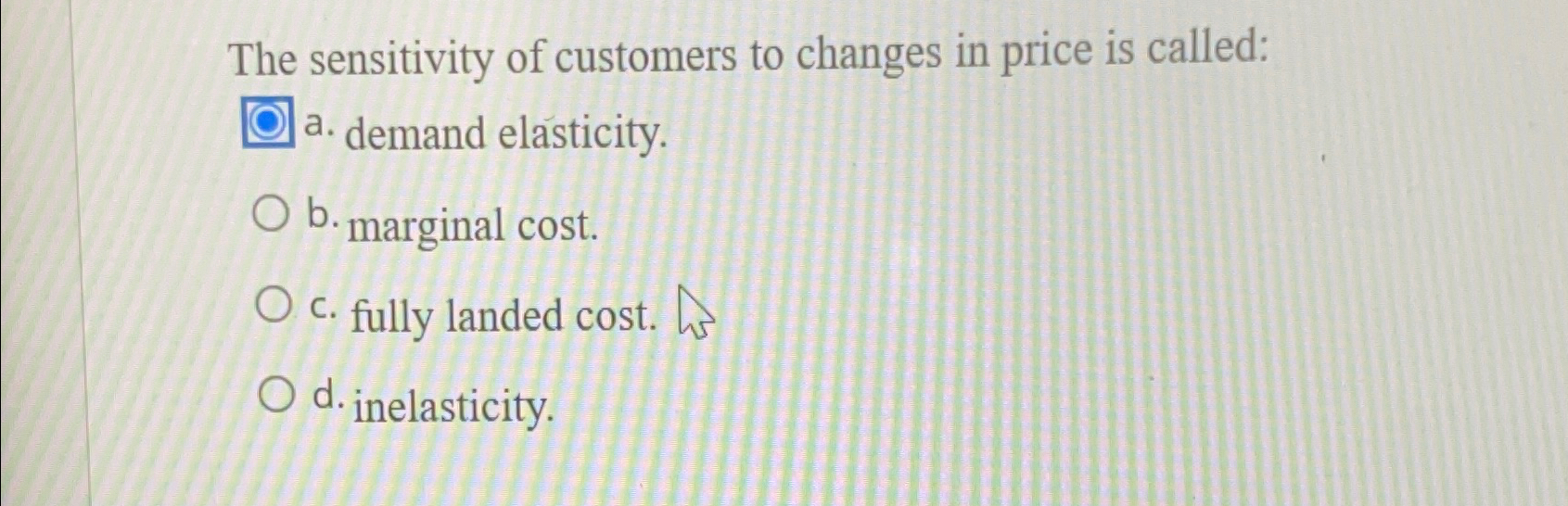 Solved The sensitivity of customers to changes in price is | Chegg.com