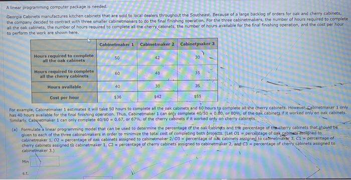 A linear programming computer package is needed. | Chegg.com