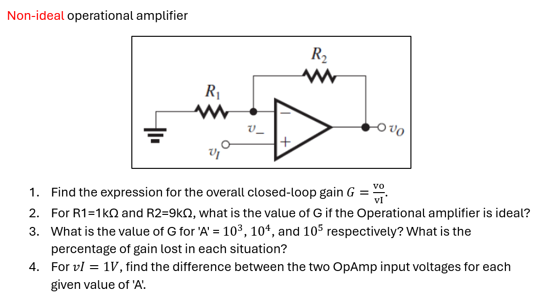 Solved Non-ideal operational amplifierFind the expression | Chegg.com