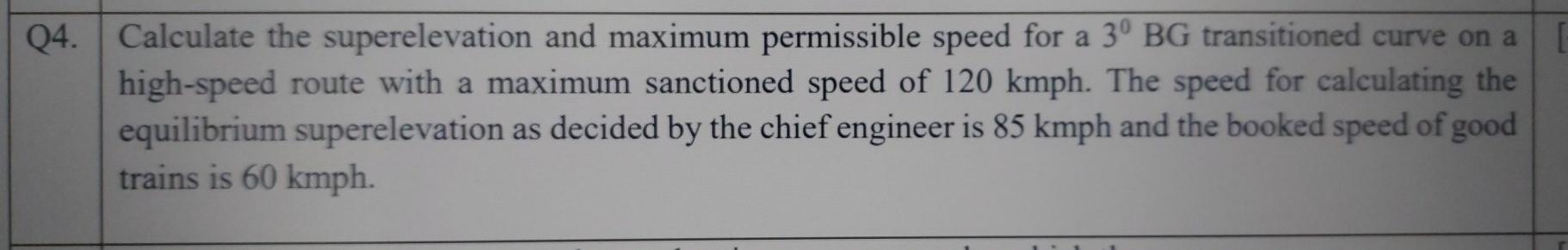 Solved Q4. Calculate the superelevation and maximum | Chegg.com