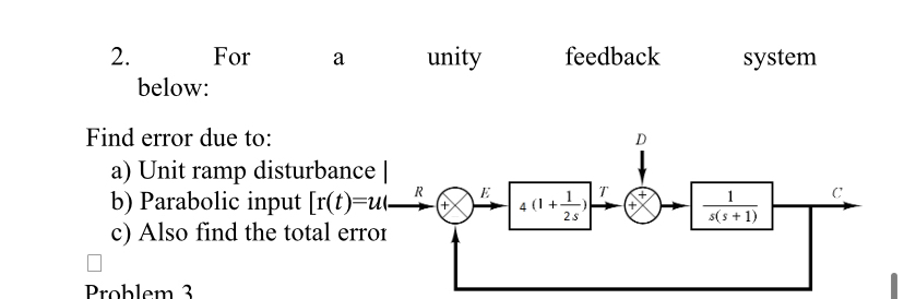 Solved For a unity feedback system below:Find error due | Chegg.com