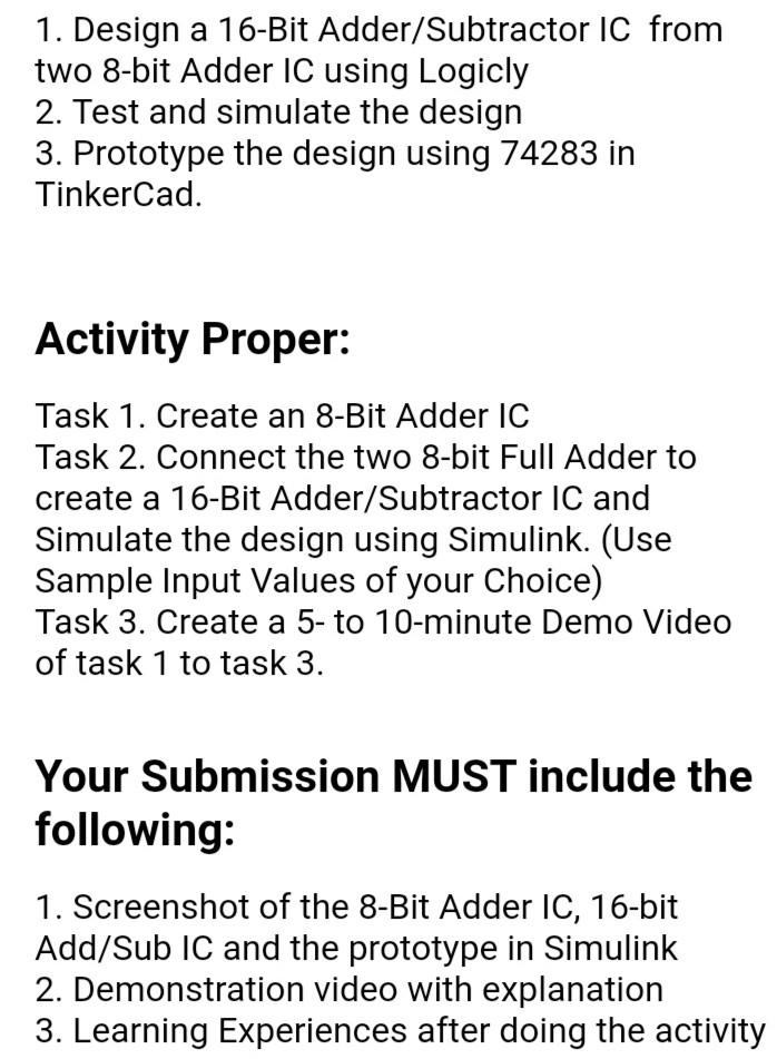 1 Design A 16 Bit Addersubtractor Ic From Two 8 Bit 