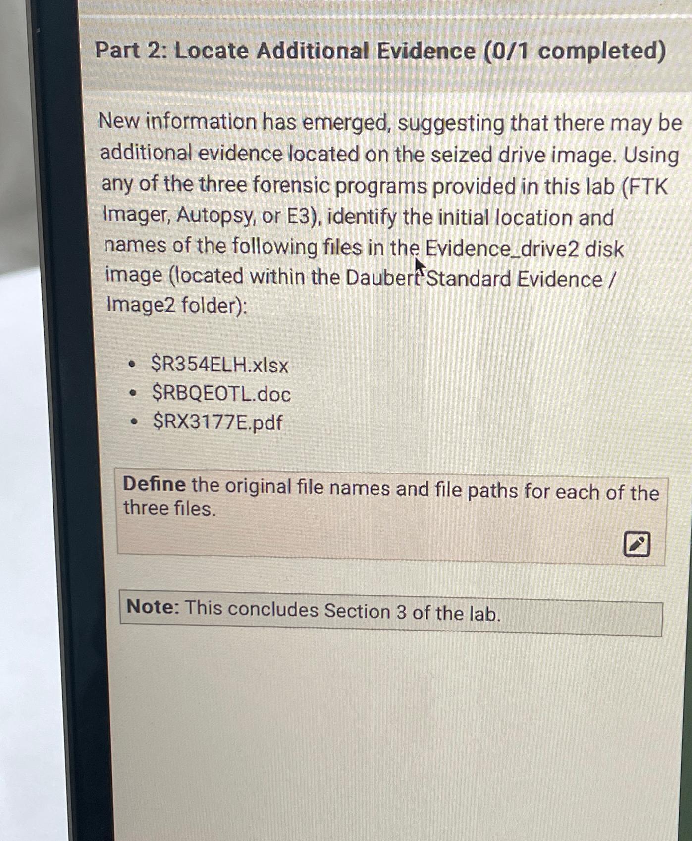 Solved Part 2: Locate Additional Evidence (0/1 | Chegg.com