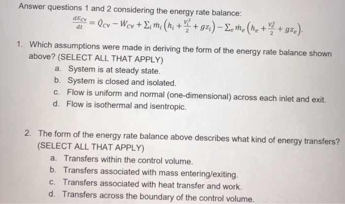 Solved Answer questions 1 and 2 considering the energy rate | Chegg.com