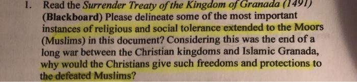 Solved 1. Read the Surrender Treaty of the Kingdom of | Chegg.com