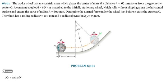Solved 6/101 The 20−kg wheel has an eccentric mass which | Chegg.com