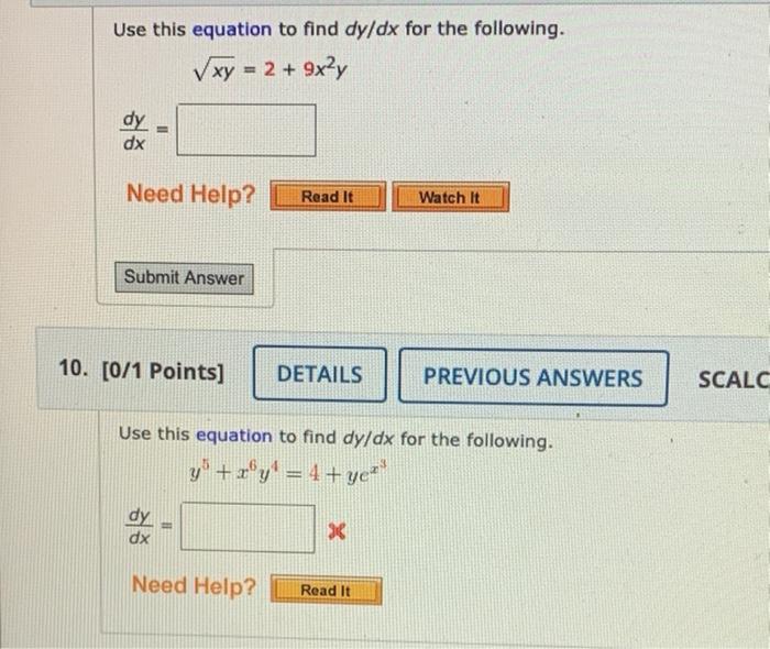 Solved Use this equation to find dy/dx for the following. V | Chegg.com