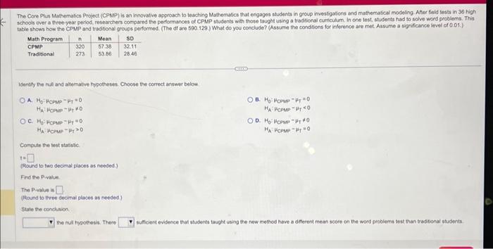 Solved The Core Plus Mathematics Project (CPMP) is an | Chegg.com
