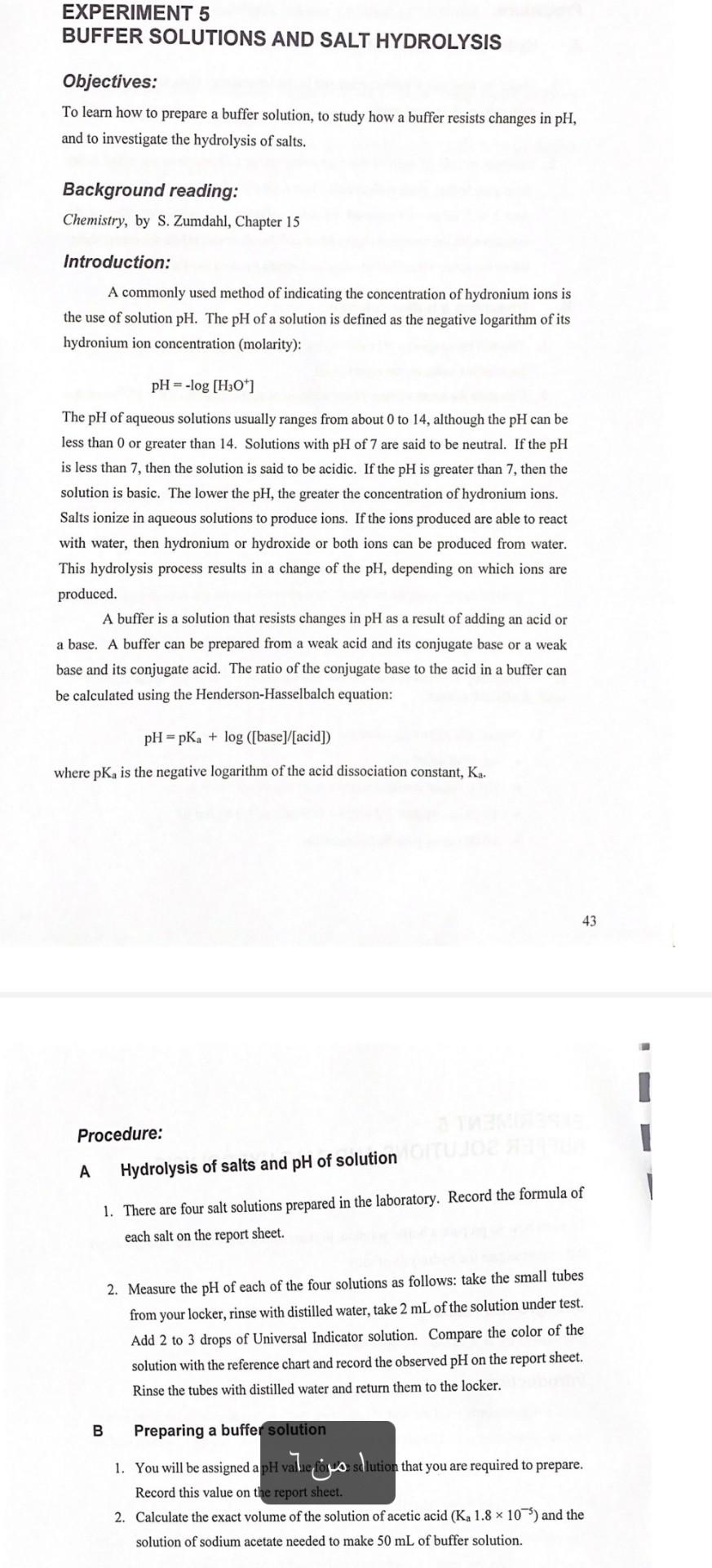 Solved EXPERIMENT 5 BUFFER SOLUTIONS AND SALT HYDROLYSIS | Chegg.com