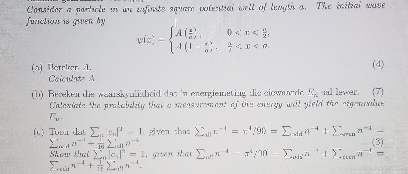 Solved Consider a particle in an infinite square potential | Chegg.com