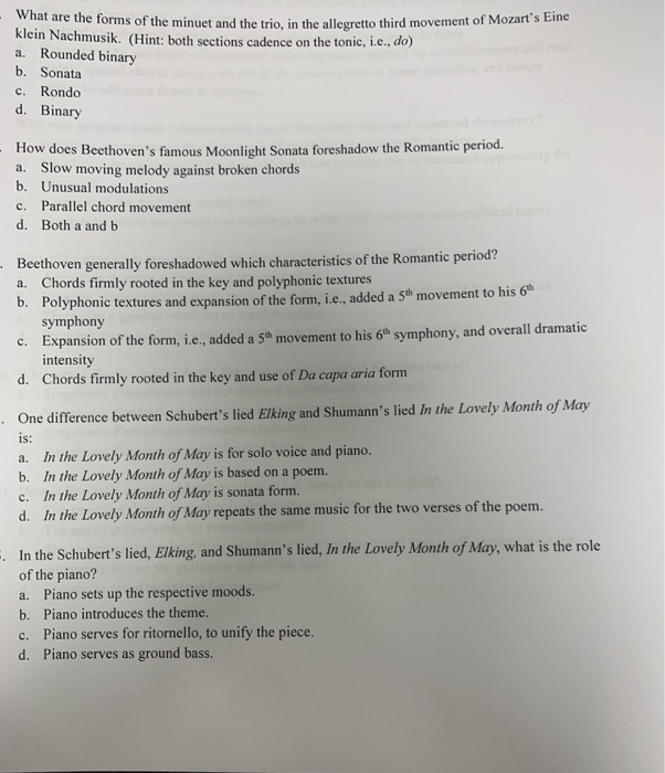 What are the forms of the minuet and the trio, in the | Chegg.com