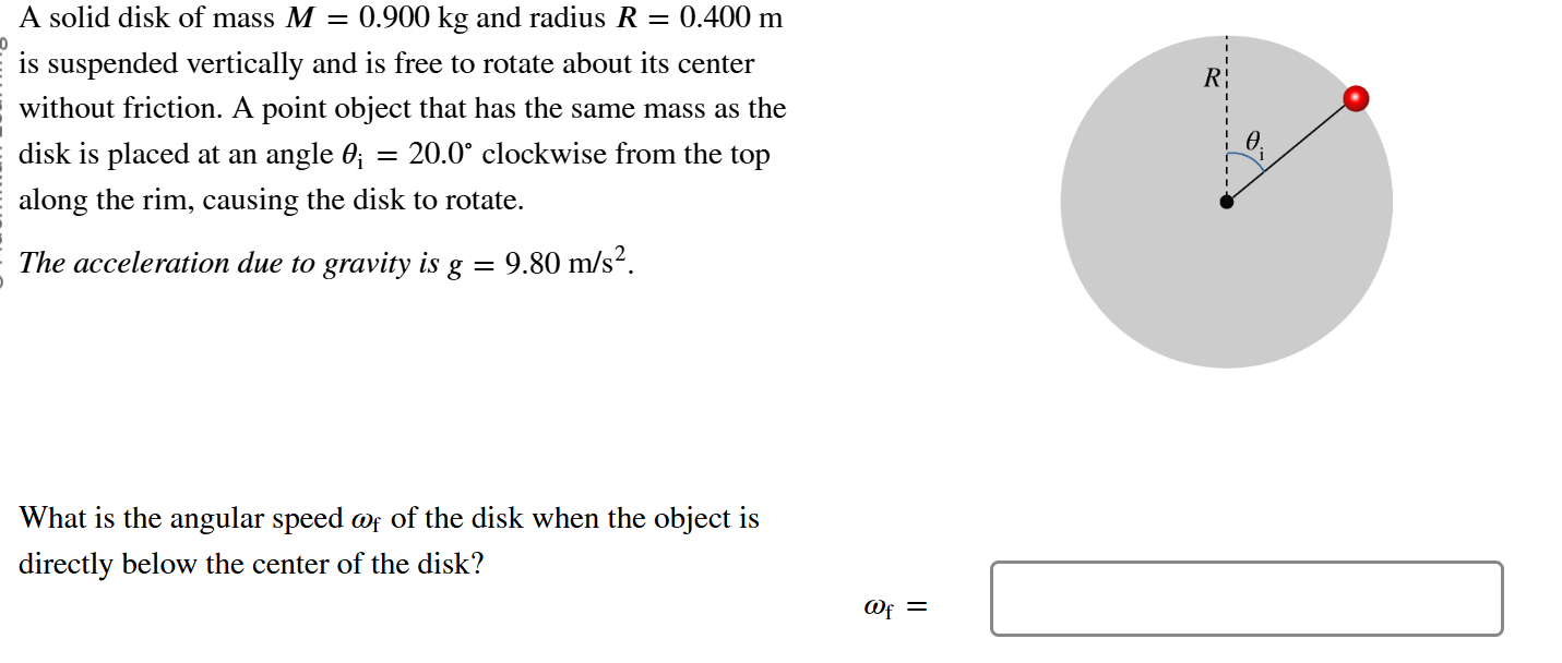 Solved by an EXPERT A solid disk of ﻿mass M=0.900kg ﻿and radius | Chegg.com