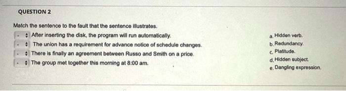 Match the sentence to the fault that the sentence | Chegg.com