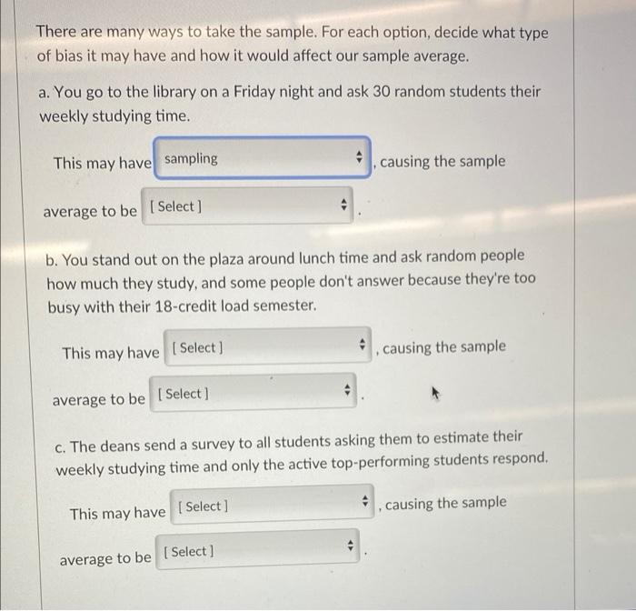 Solved There are many ways to take the sample. For each | Chegg.com