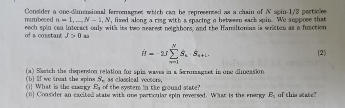 Solved Consider a one-dimensional ferromagnet which can be | Chegg.com