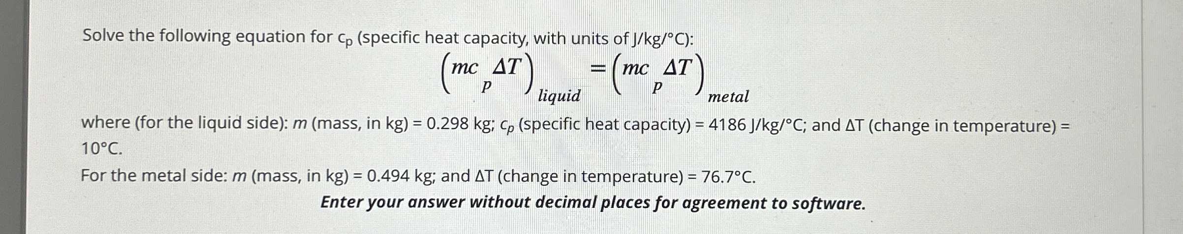 Solved Solve the following equation for Cp (specific heat | Chegg.com