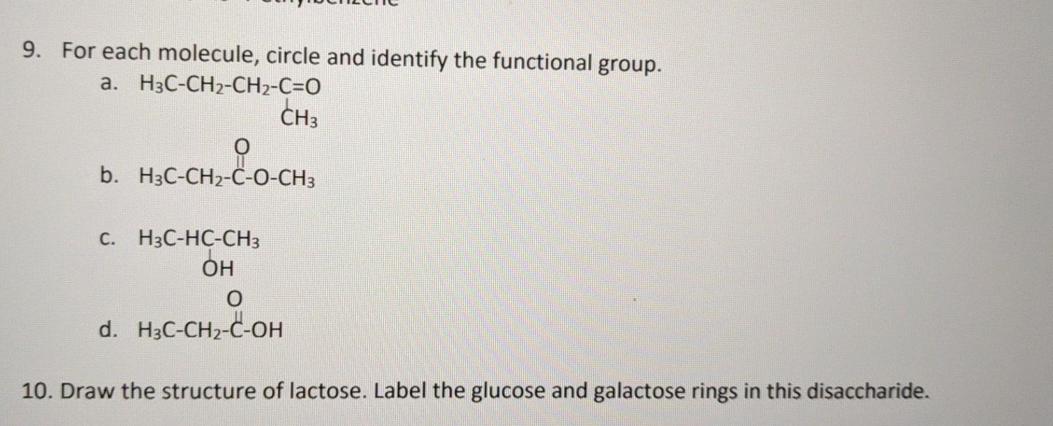 Solved 9. For each molecule, circle and identify the | Chegg.com