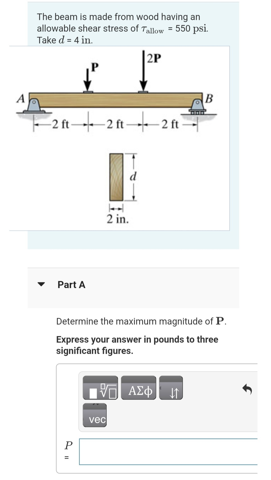 Solved The beam is made from wood having an allowable shear | Chegg.com