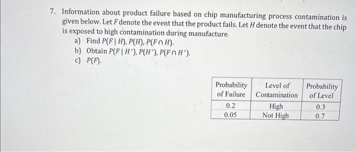 Solved 7. Information about product failure based on chip | Chegg.com