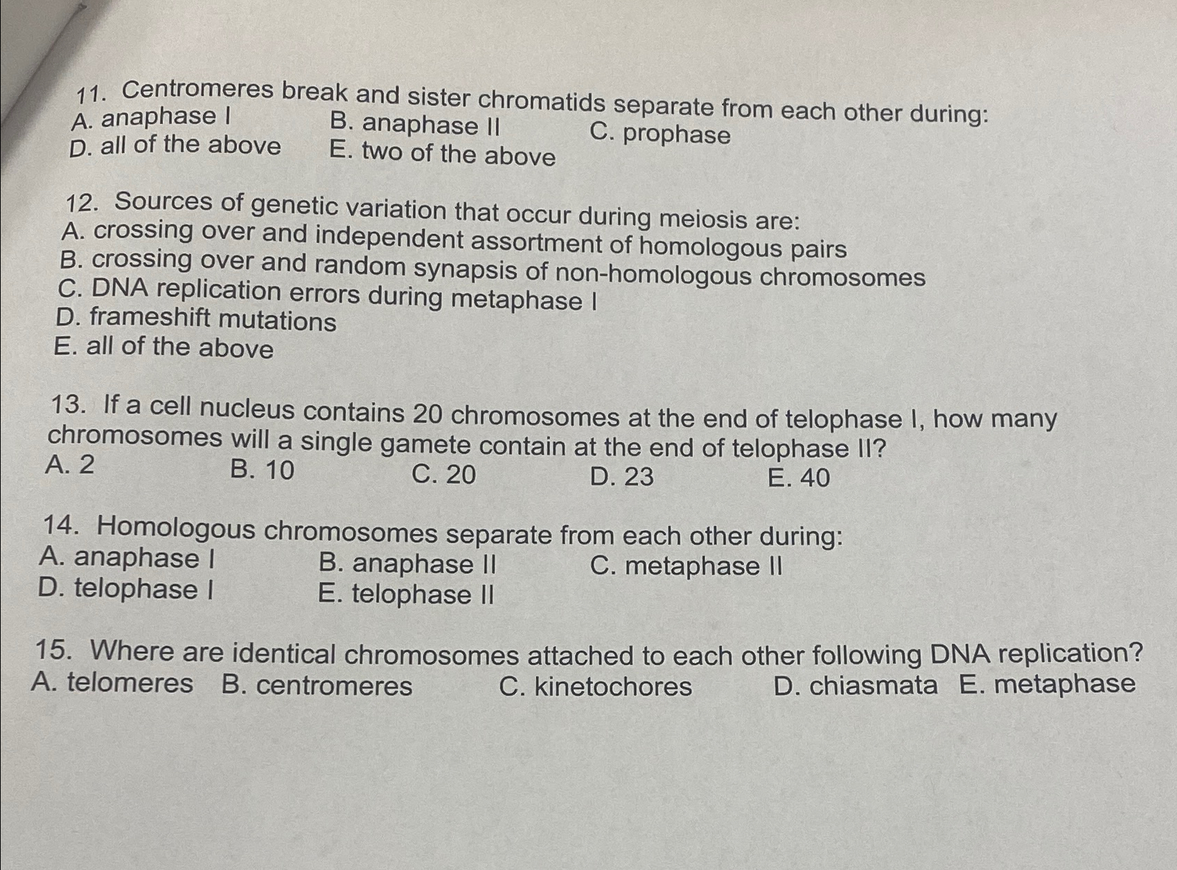 Solved Sources of genetic variation that occur during | Chegg.com