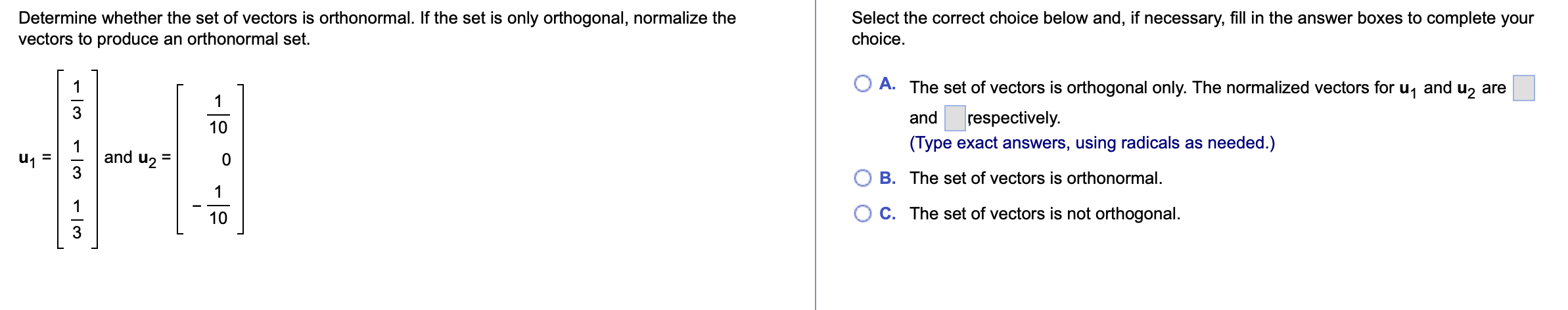 Solved Determine Whether The Set Of Vectors Is Orthonormal