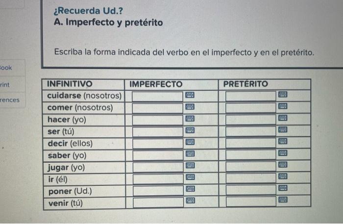 ¿Recuerda Ud.? A. Imperfecto y pretérito Escriba la | Chegg.com