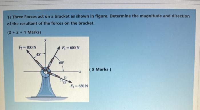 Solved 1) Three Forces act on a bracket as shown in figure. | Chegg.com