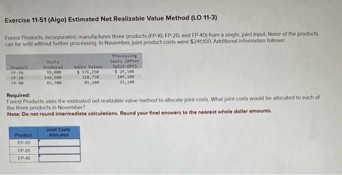 Solved Exercise 11-51 (Algo) Estimated Net Realizable Value | Chegg.com
