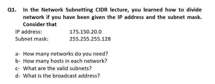 Solved Q1 In The Network Subnetting Cidr Lecture You