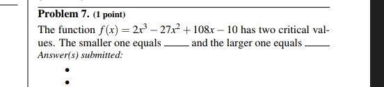 Solved Problem 7. (1 ﻿point)The function | Chegg.com