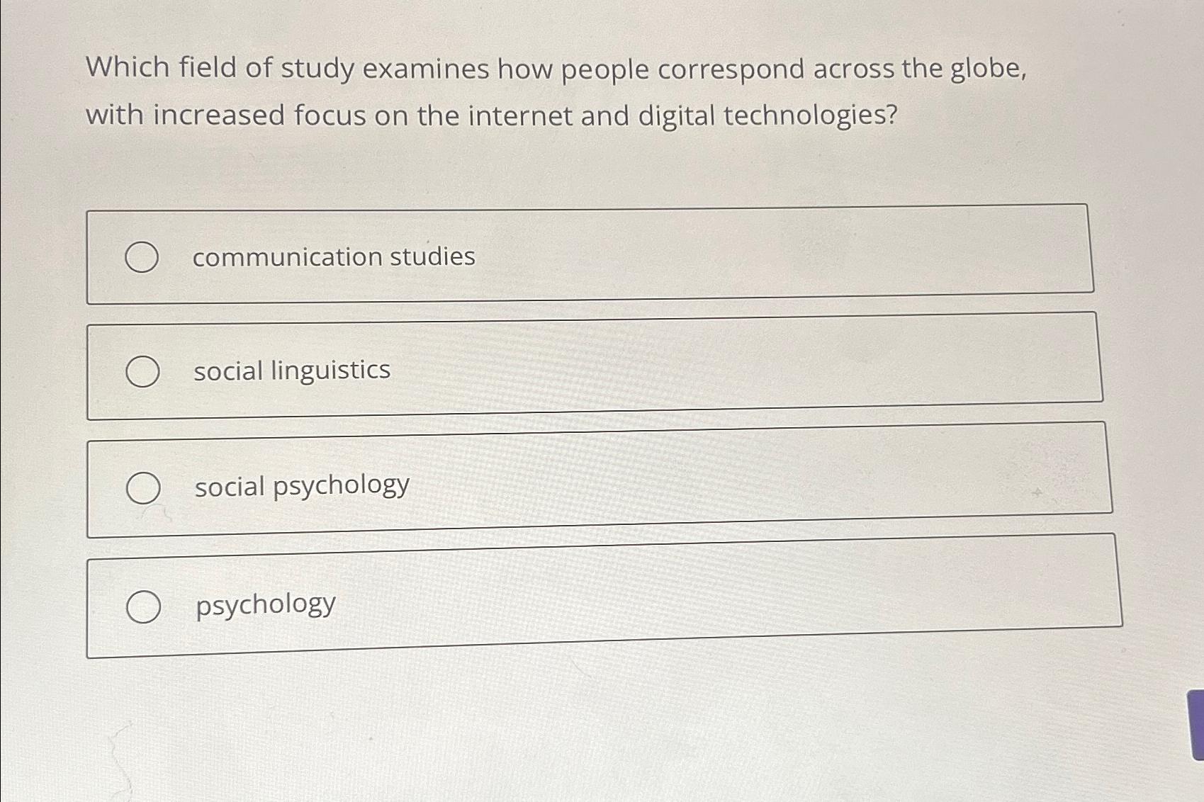 Solved Which field of study examines how people correspond | Chegg.com