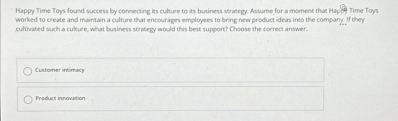 Solved Happy Time Toys found success by connecting its | Chegg.com