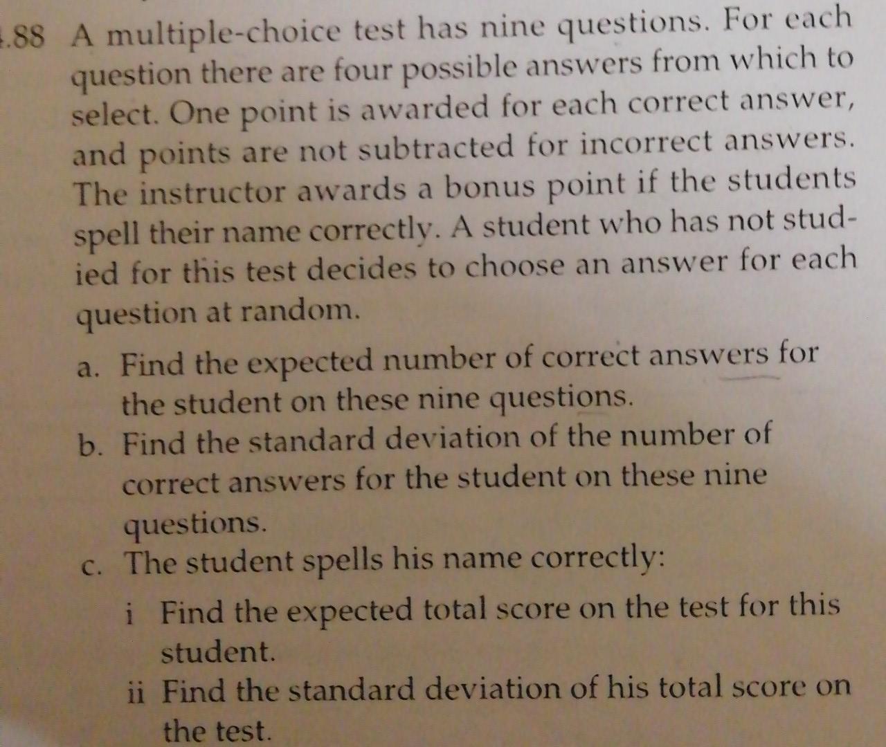 Solved 8 A multiple-choice test has nine questions. For each | Chegg.com
