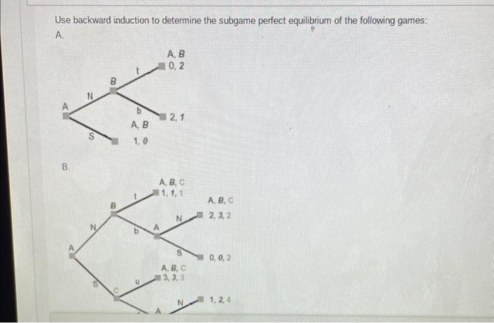 Solved Use backward induction to determine the subgame | Chegg.com