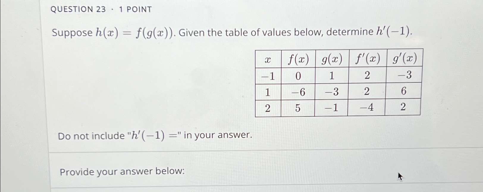 Solved QUESTION 23 * 1 ﻿POINTSuppose h(x)=f(g(x)). ﻿Given | Chegg.com