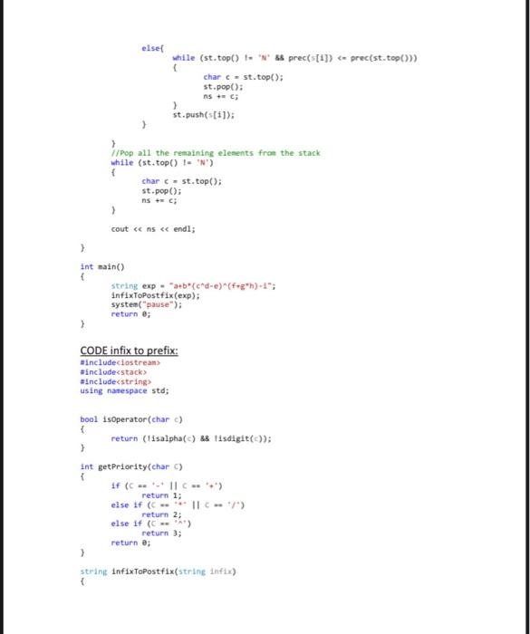Solved Lab ExerciseBelow are codes that convert from infix | Chegg.com