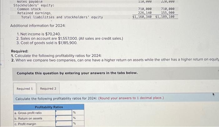 Solved Exercise 12−8 (Algo) Calculate profitability ratios | Chegg.com