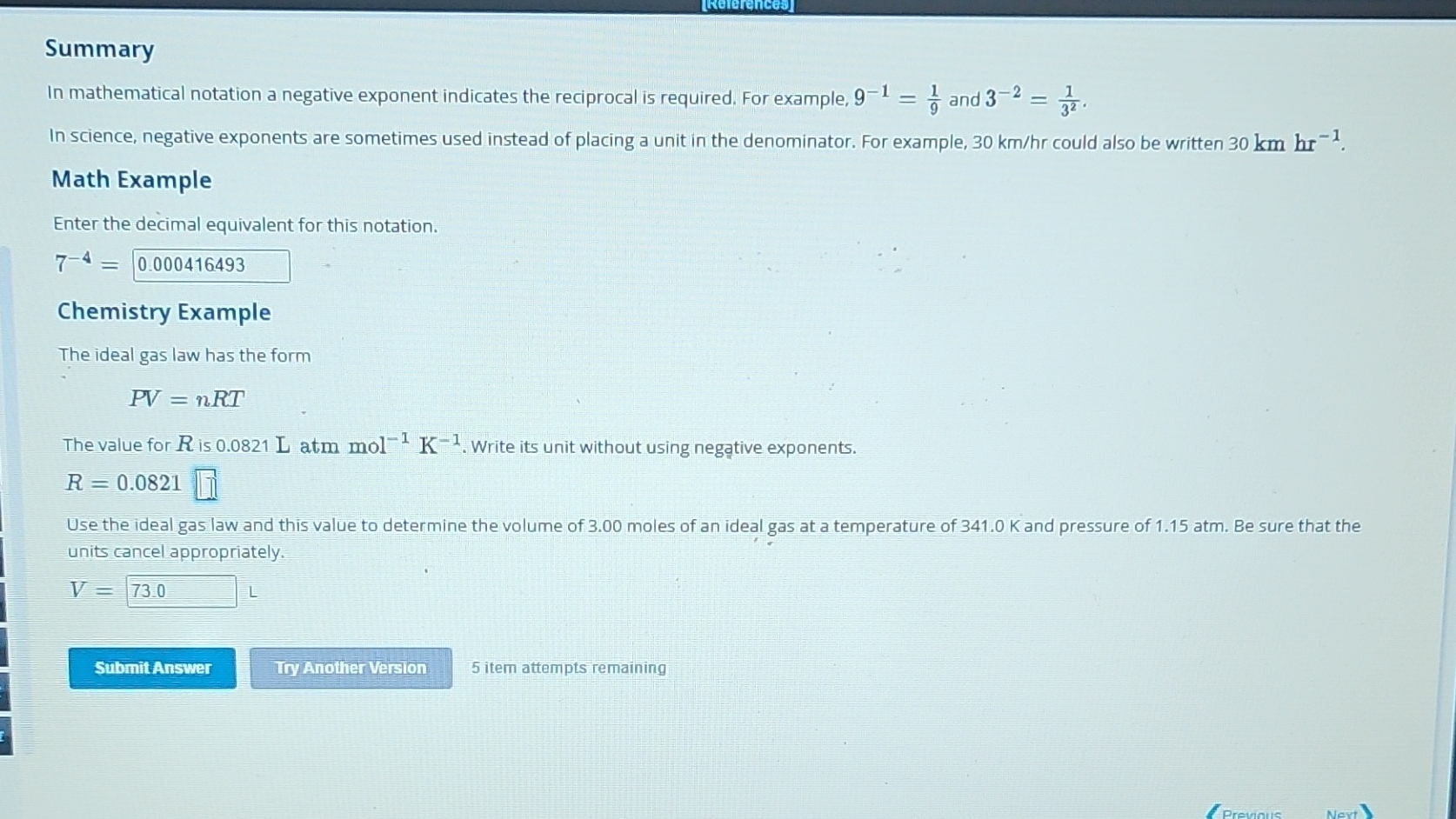SummaryIn mathematical notation a negative exponent | Chegg.com