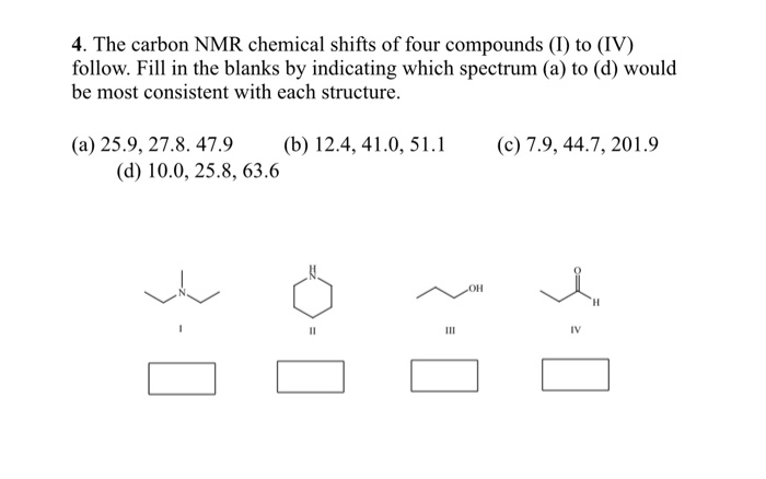 Solved 4 The Carbon Nmr Chemical Shifts Of Four Compounds